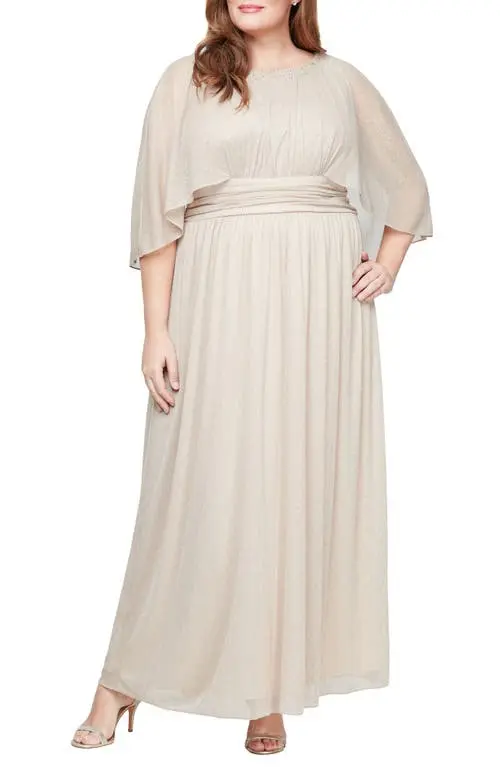 SL FASHIONS Glitter Capelet Chiffon Gown