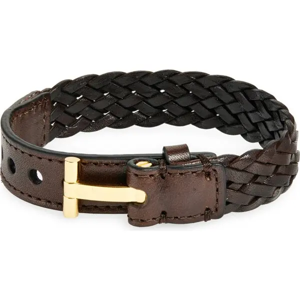 TOM FORD Woven Leather T Bracelet - 1b023 Dark Brown