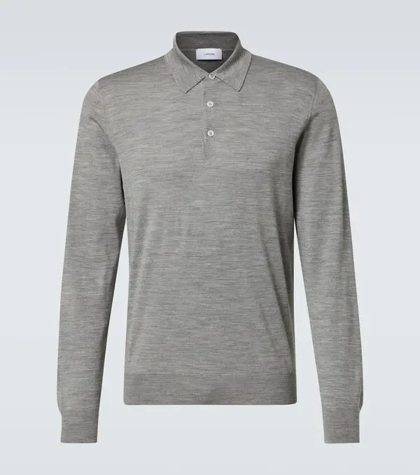LARDINI Knitted Wool, Silk, And Cashmere Polo Shirt - Grey