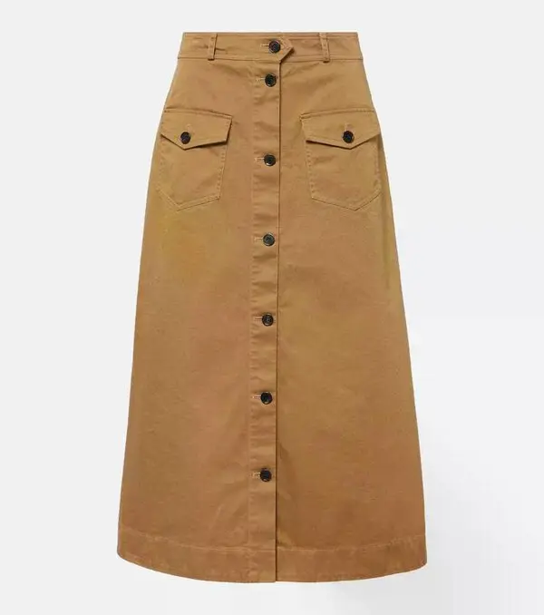 Saint Laurent Cotton Serge Midi Skirt - Beige