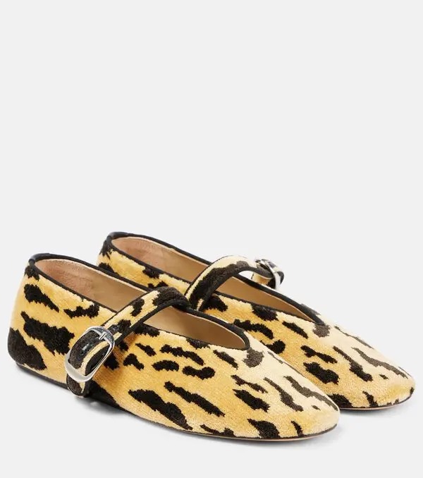 Le Monde Beryl Stella Leopard-print Velvet Mary Jane Flats