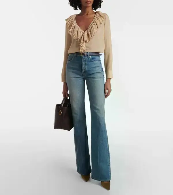 Saint Laurent Ruffled Silk Crepon Blouse - White