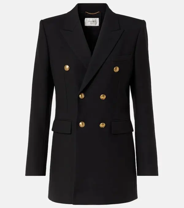 Saint Laurent Wool Gabardine Double-breasted Blazer - Black