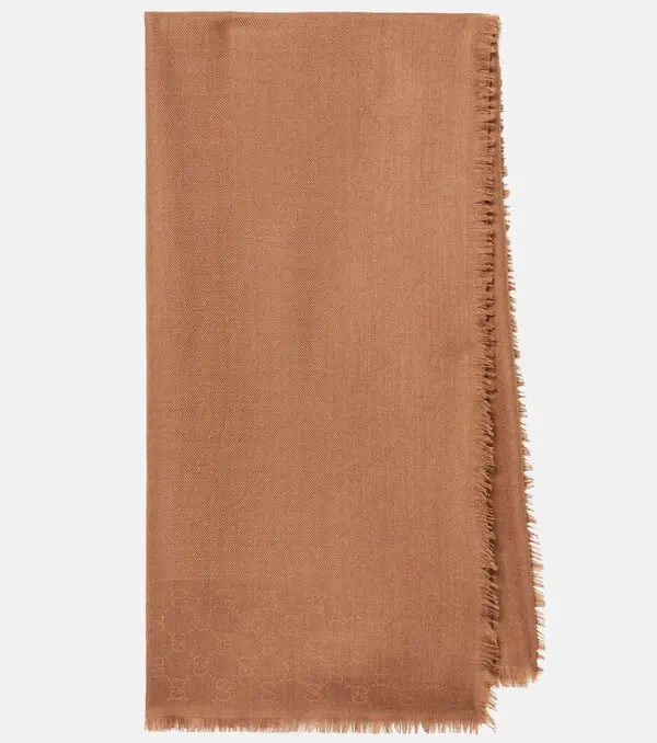 Gucci Gg Wool And Silk Jacquard Scarf - Brown