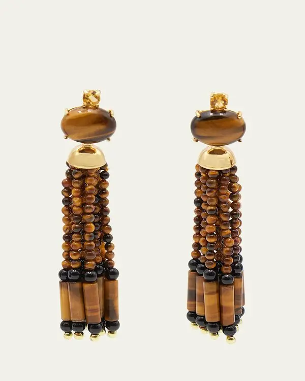 GRAZIA AND MARICA VOZZA 18k Yellow Gold Tassel Drop Earrings With Gemstones