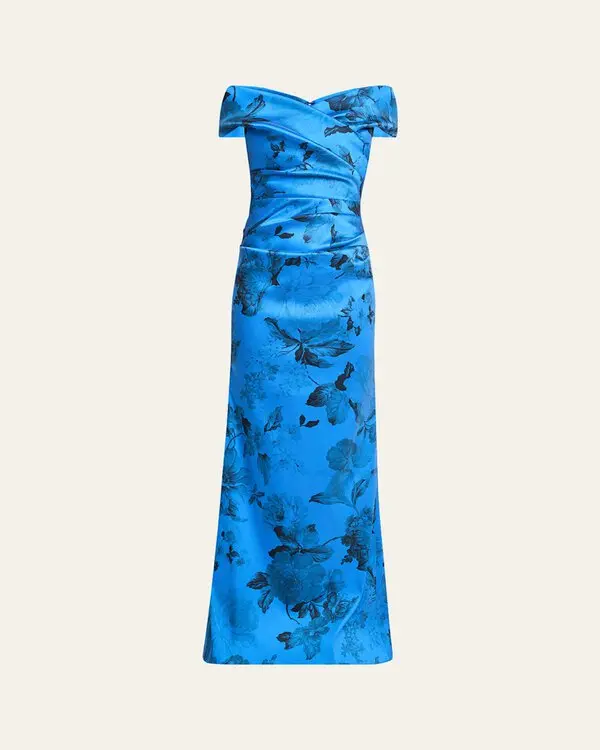 Rickie Freeman For Teri Jon Off-shoulder Floral Gazar Gown