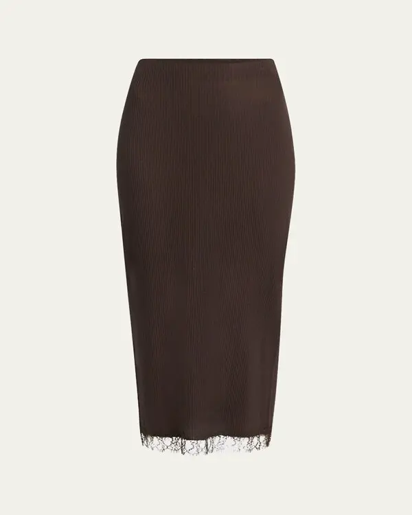 THE ROW Indira Lace-trim Rib Knit Midi Skirt - Dark Oak