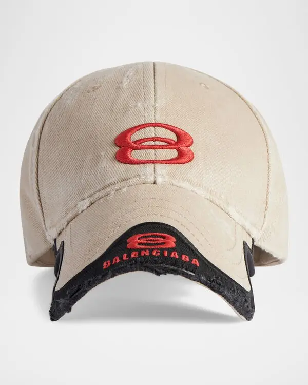 Balenciaga Double Unity Embroidered Baseball Cap - 2874 Beige/red