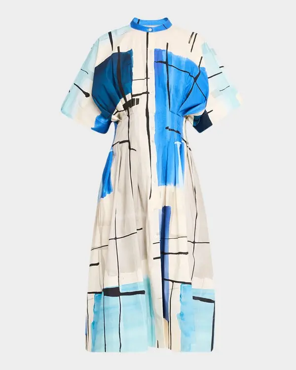 Natori Sorairo Brushstroke-print Poplin Midi Dress - Aster/grey