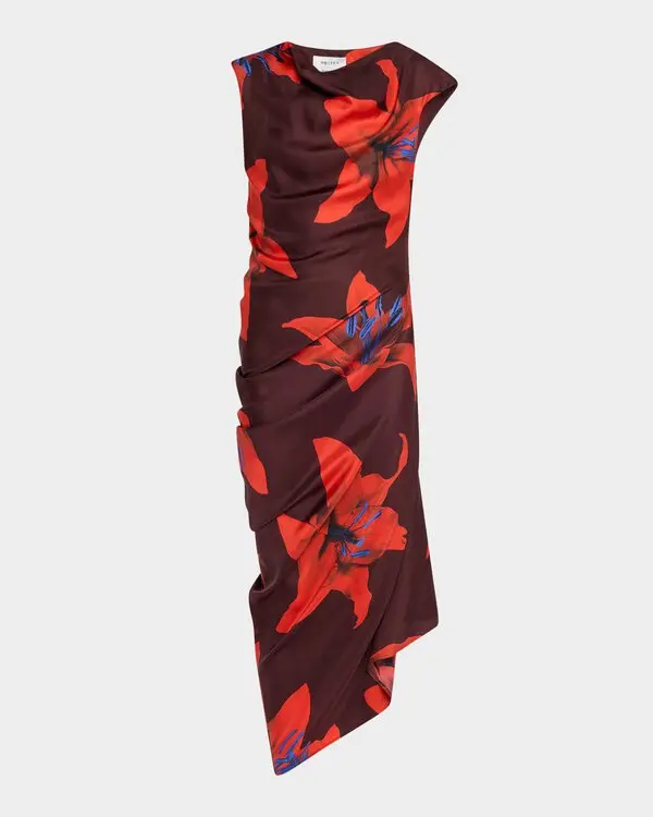 Alexander McQueen Lily-print Draped Midi Dress