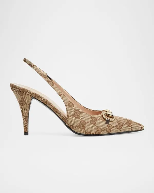 Gucci Erin Gg Canvas Slingback Pumps - Beige