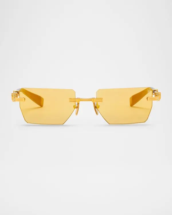 Balmain Pierre Titanium Rectangle Sunglasses - Gld - Brn