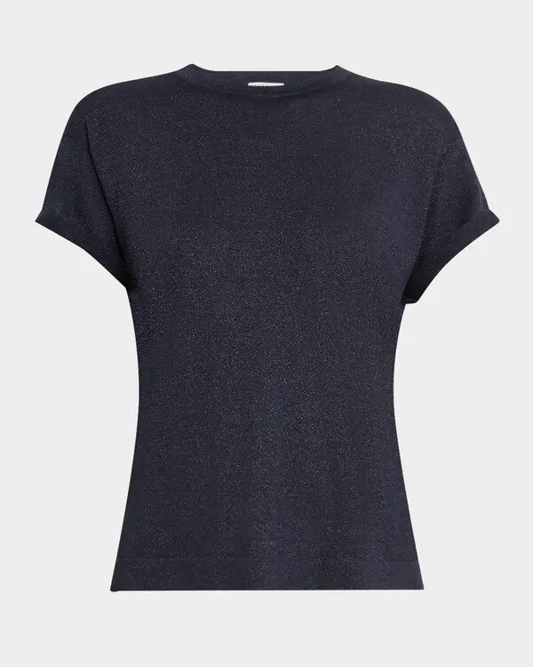 Brunello Cucinelli Metallic Cashmere-silk T-shirt - Blu Freddo
