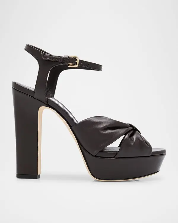 JIMMY CHOO Heloise Leather Platform Sandals - Coffee
