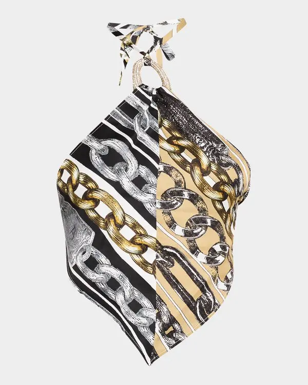 AREA Chain-print Handkerchief Top With Crystal Link