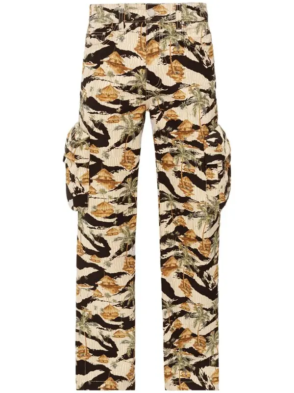 Amiri M65 Repeat Palm Baggy Cargo Trousers - Brown