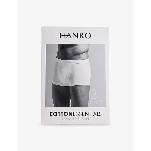 Hanro Cotton Essentials Logo-waistband Pack Of Two Stretch-cotton Briefs - Deep Navy/sea Breeze