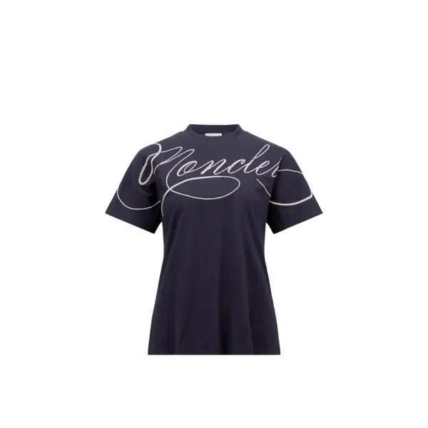 Moncler Embroidered Logo Cotton T-shirt - Blue