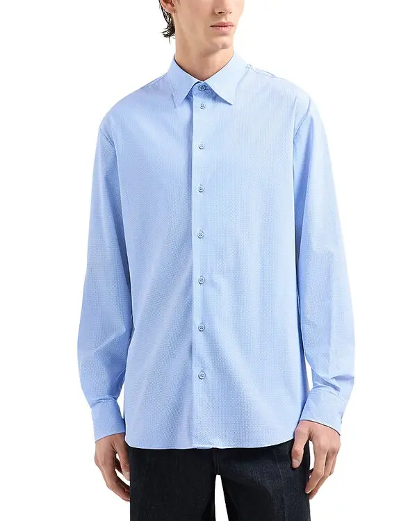 Emporio Armani Regular Fit Micro Polka Dot Sport Shirt - Sky Blue/white