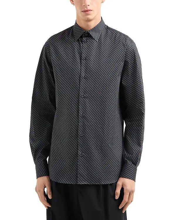 Emporio Armani Regular Fit Geometric Pattern Sport Shirt - Taupe