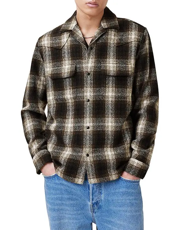 All Saints Alvar Relaxed Fit Western Plaid Shirt - Brown