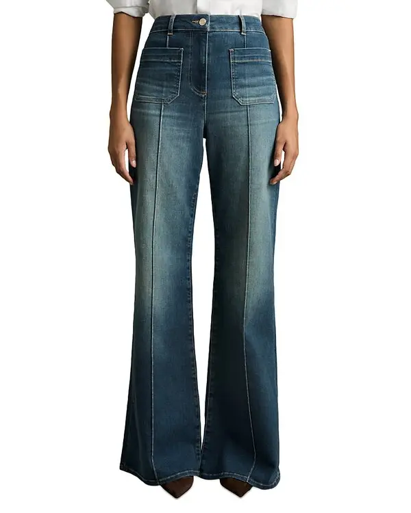 REISS Petites Sakura Flare Patch Pocket Jeans - Mid Blue