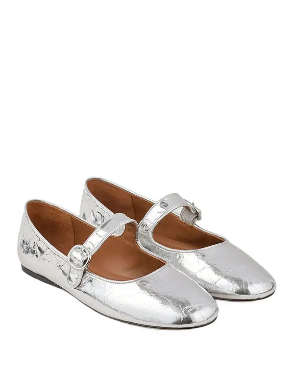 Sandro Shiny Leather Ballet Flats - Silver