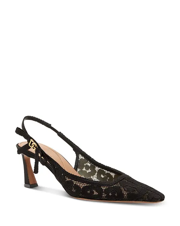 Dolce & Gabbana Pointed Toe Lace Slingback Pumps