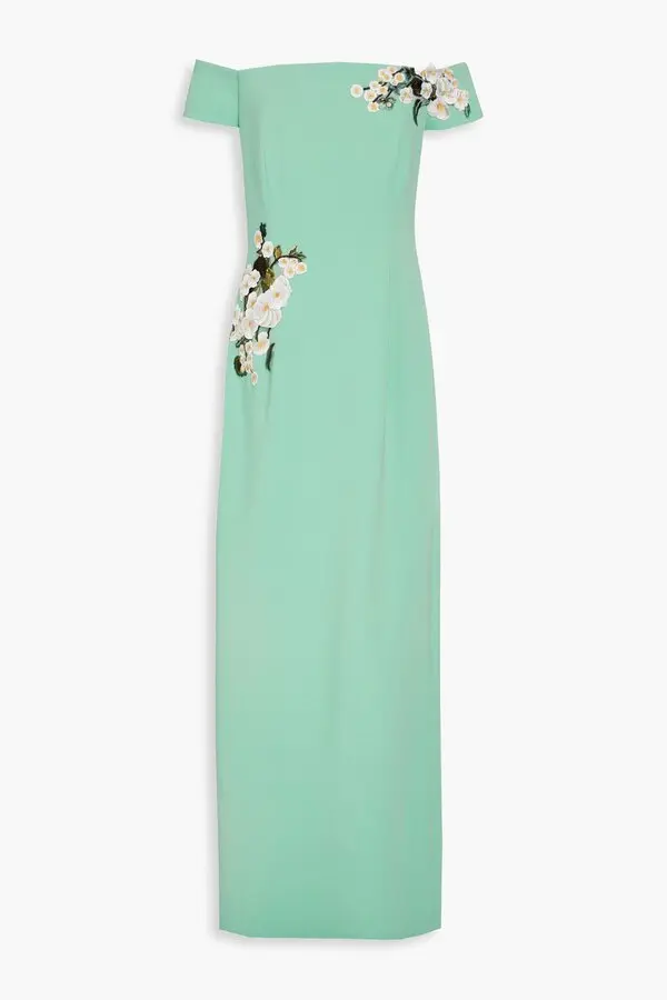 Oscar De La Renta Offtheshoulder Embroidered Silkblend Crepe Gown In Mint -  60% Off | Editorialist
