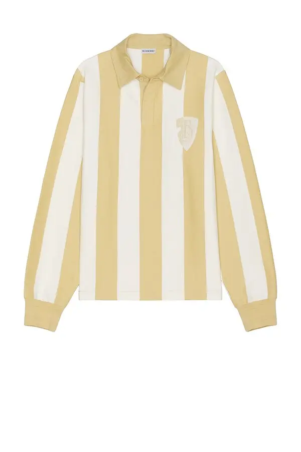 Burberry Panel Rugby Top With B-shield Embroidery In Beige,white