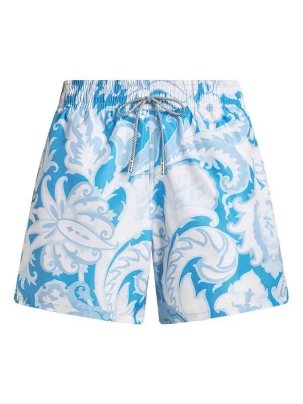 Etro Floral-print Swim Shorts - Blue