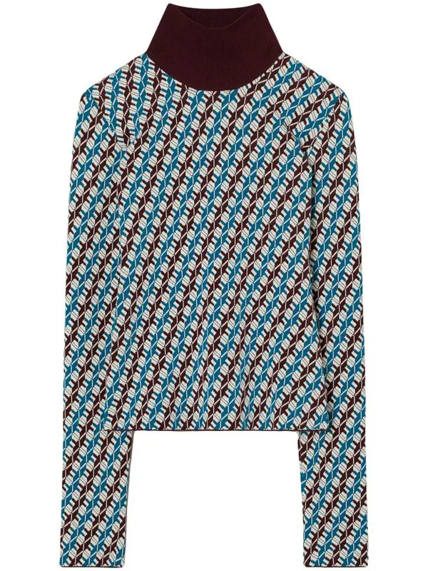 Tory Burch Jacquard Turtleneck Sweater - Blue