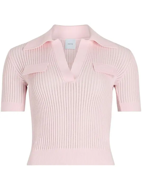 Patou Ribbed Knit Polo Top - Pink