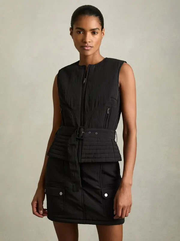 REISS Mio Quilted Belted Vest