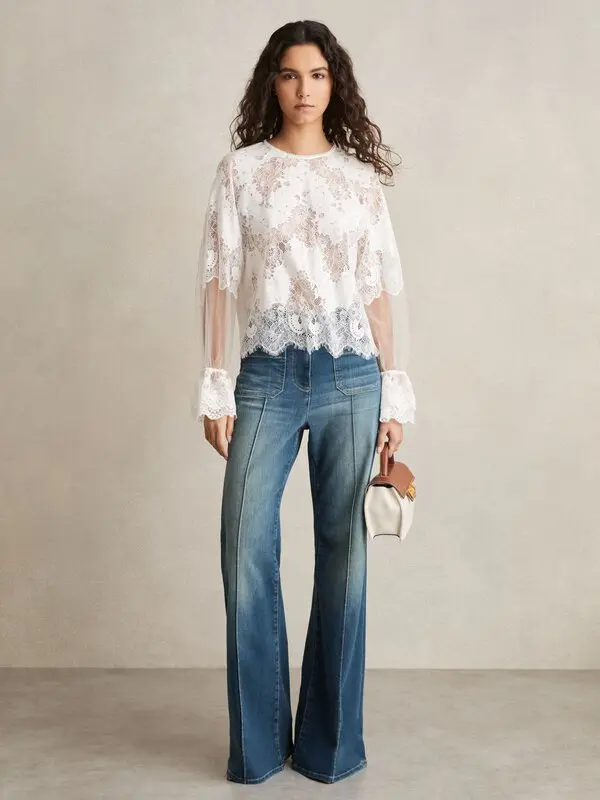 REISS Emilia Lace Blouse - Ivory
