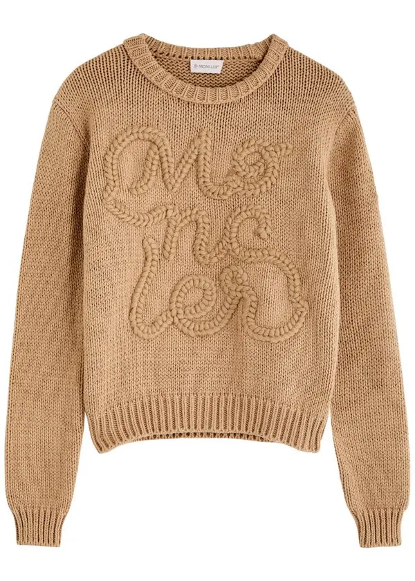 Moncler Logo-embroidered Cotton Jumper - Beige