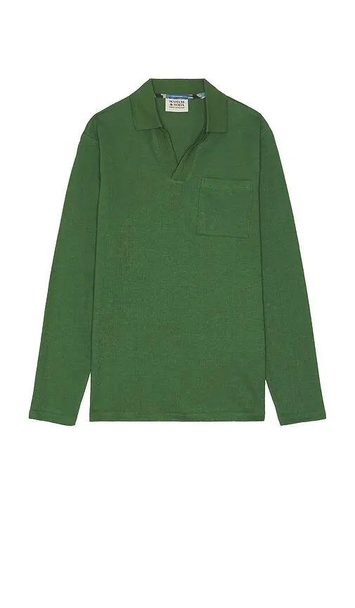 Scotch & Soda Chest Pocked Relaxed Fit Polo Sweater In Sage