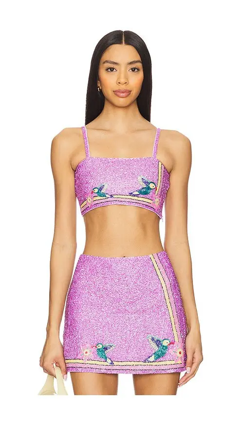OCEANUS Della Beaded Powermesh Top