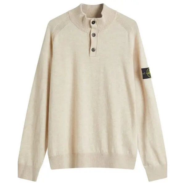 Stone Island Geelong Wool Half Button Knit - Desert Melange