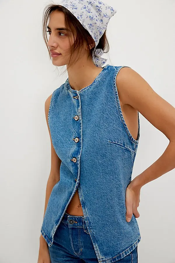 Free People We The Free Aimee Denim Vest - Ultra Light Beam