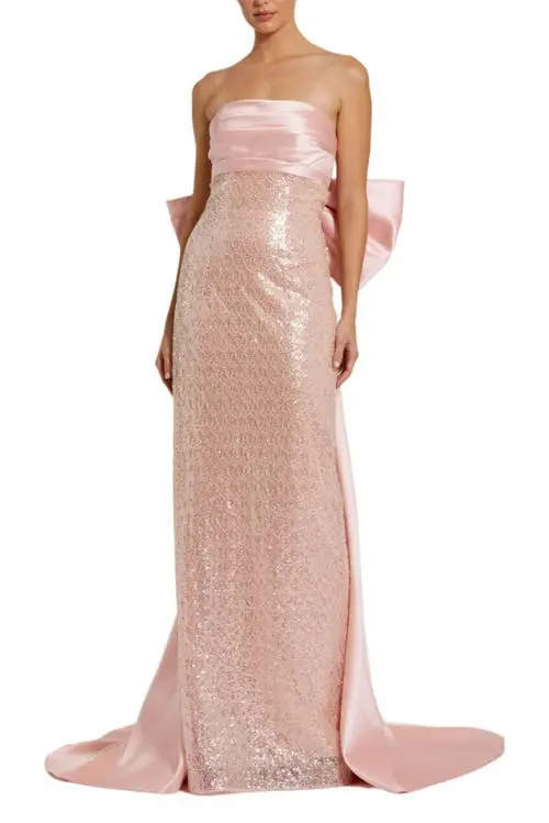 Mac Duggal Strapless Embellished Gown With Bow Detail