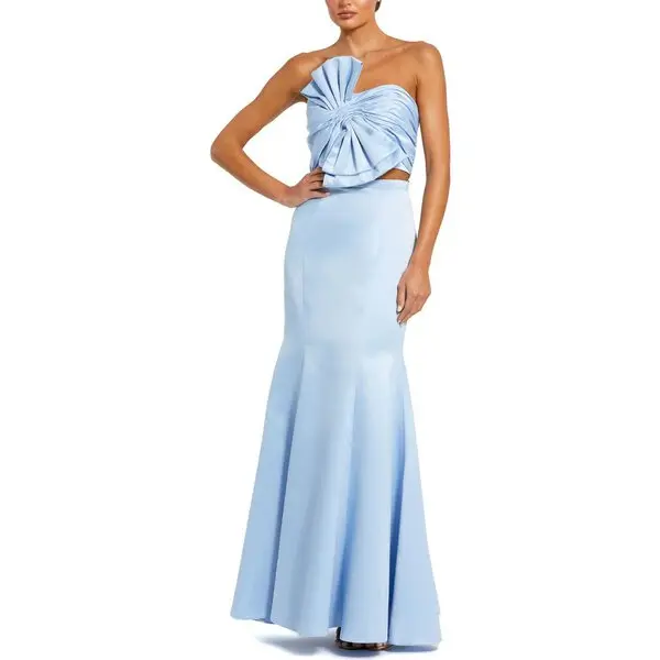 Mac Duggal Strapless Bow Top And Mermaid Skirt Set - Powder Blue