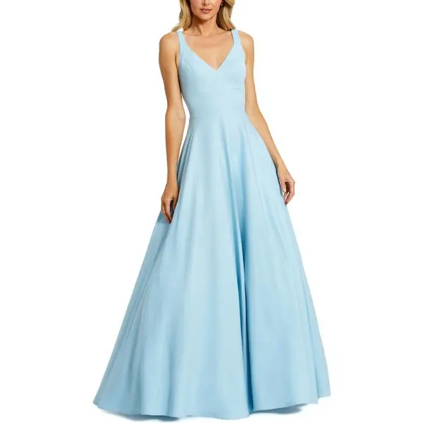 Mac Duggal Classic Sleeveless A-line Gown With Pockets - Powder Blue