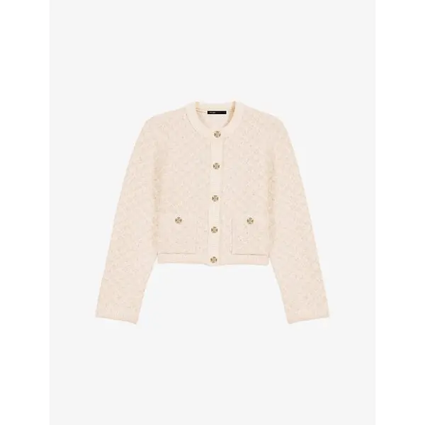 Maje Tweed-pattern Cropped Knitted Cardigan - Blanc
