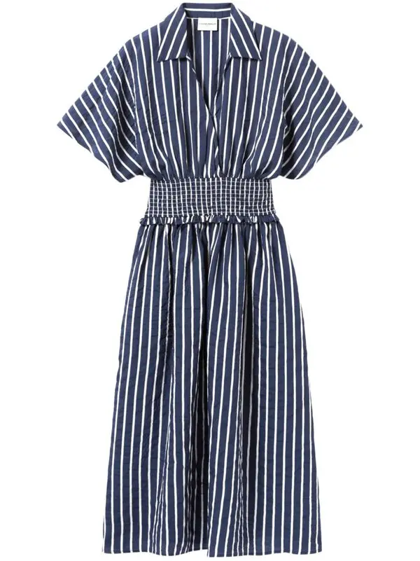 blue pink tie dye dress Blue Striped Sash Tie Maternity Midi Shirt Dress – PinkBlush