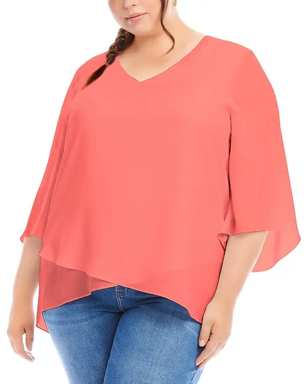 Karen Kane Bracelet Sleeve Asymmetric Top - Salmon
