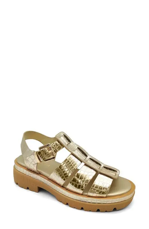 KENNETH COLE Herron Lizard Embossed Lug Sole Sandal - Soft Gold Leather