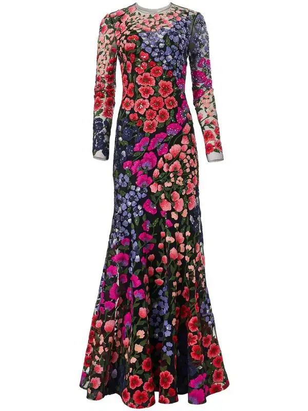 Carolina Herrera Floral-Embroidered Tulle Gown In Green - 50% Off |  Editorialist