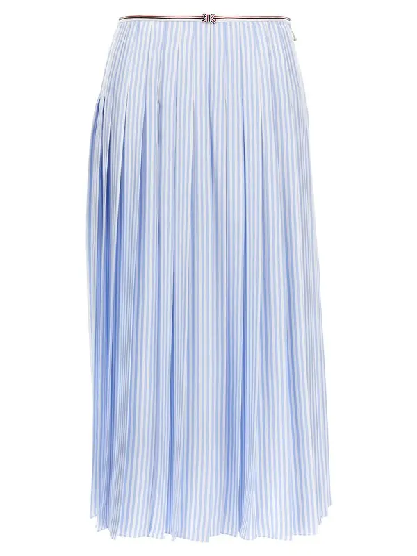 Thom Browne Striped Pleated Silk Skirt - Light Blue