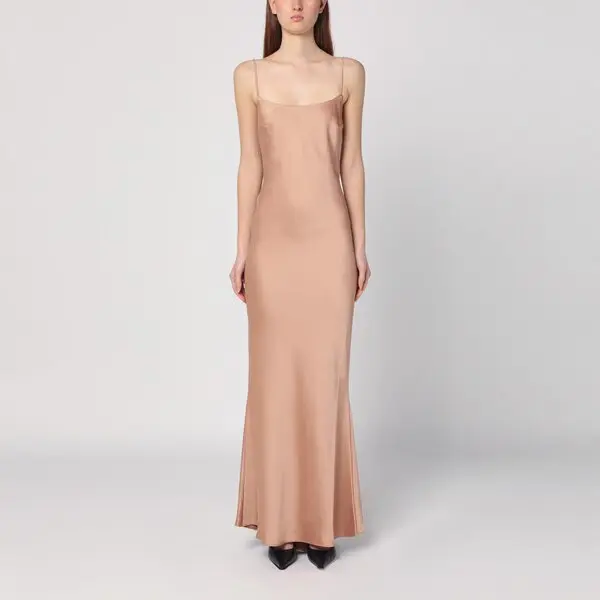 Andamane Long Satin Dress With Draped Back